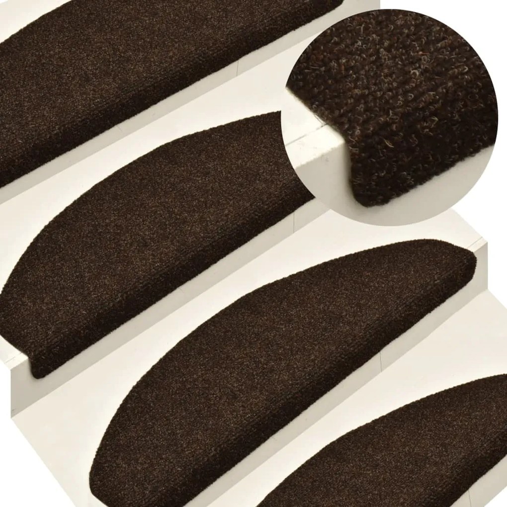 Schodové rohože samolepicí 15 ks 56 x 17 x 3 cm hnědé půlkulaté