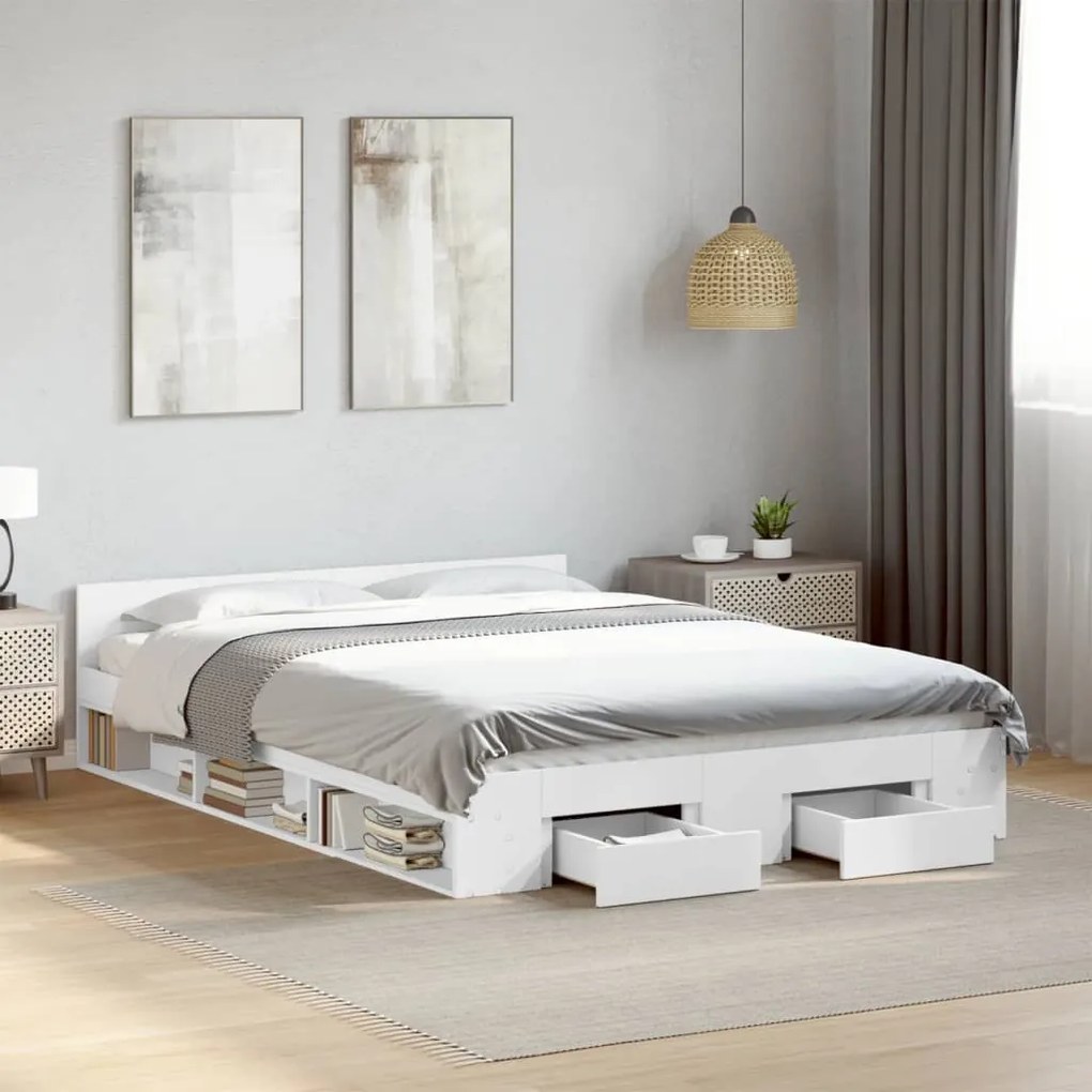 Rám postele se zásuvkami bílý 135 x 190 cm kompozitní dřevo 3280769