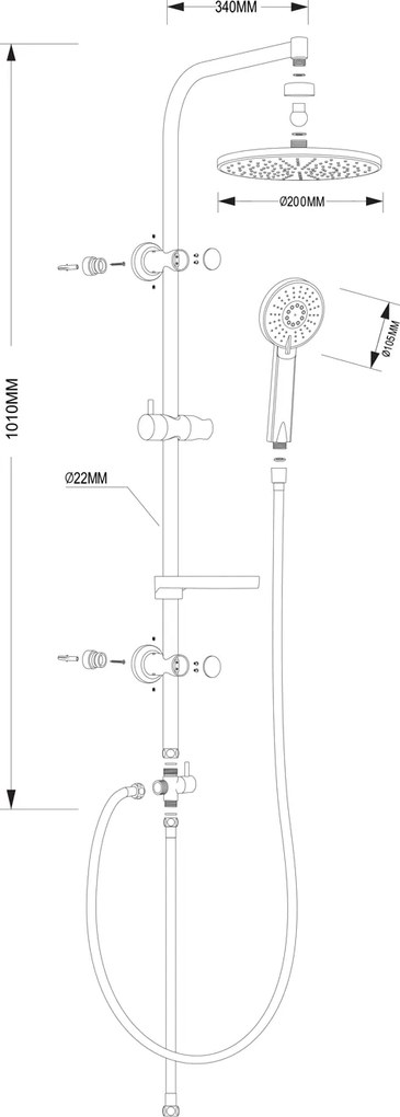 Aqualine ZARA sprchový sloup k napojení na baterii chrom SL420