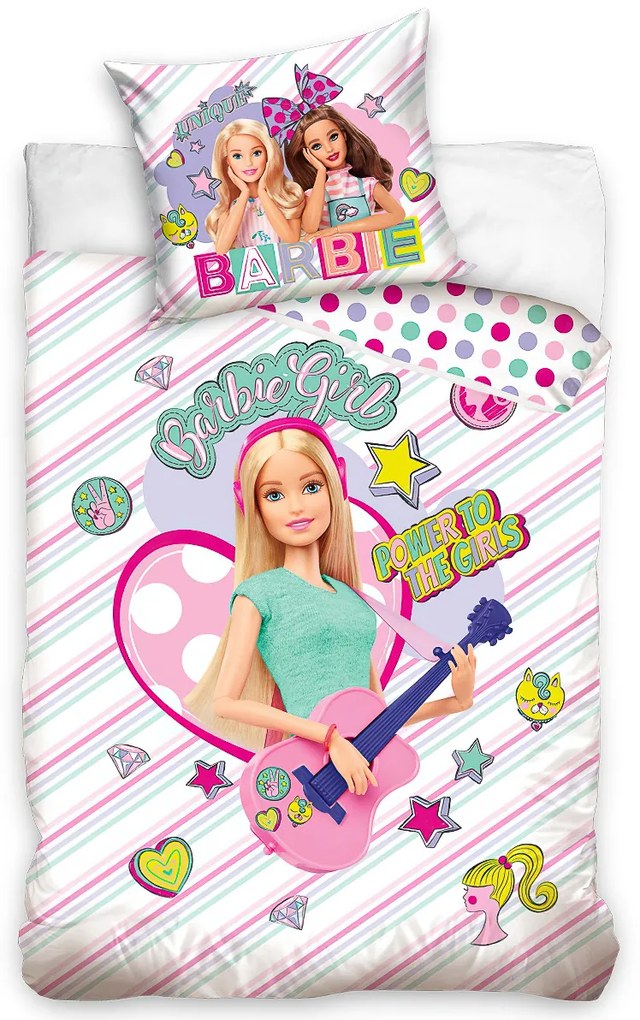 Carbotex Dětské povlečení BARBIE POP STAR, růžovo-bílé, bavlna hladká, 140x200cm + 70x90cm