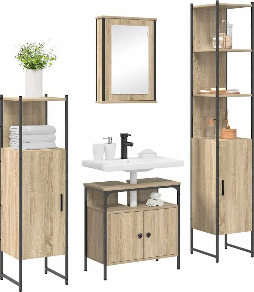 Sada koupelnového nábytku 4 ks Sonoma dub 33 x 33 x 185,5 cm 3399394