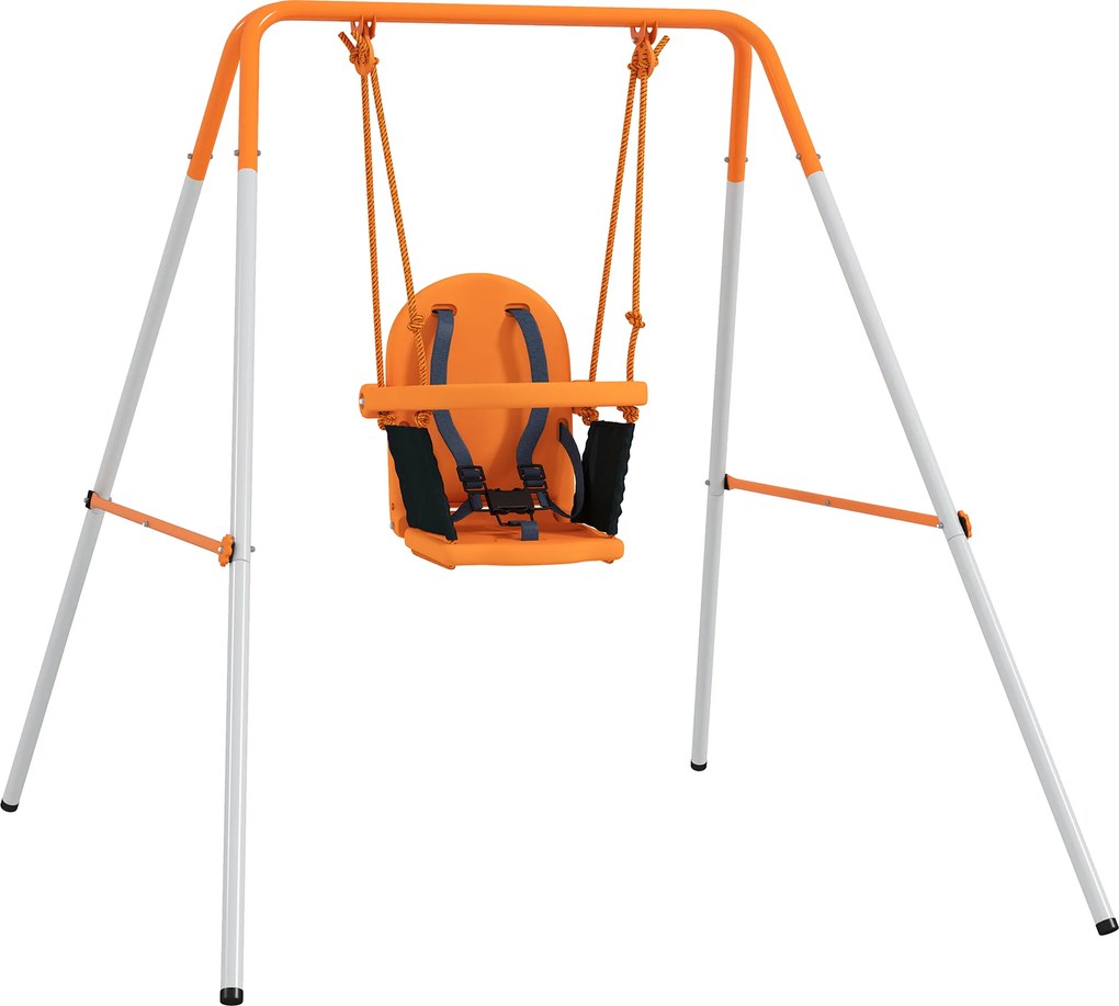 Dětská houpačka Outsunny venkovní zahradní houpačka z oceli s opěrkou zad a bezpečnostním pásem, nosnost 25 kg oranžová