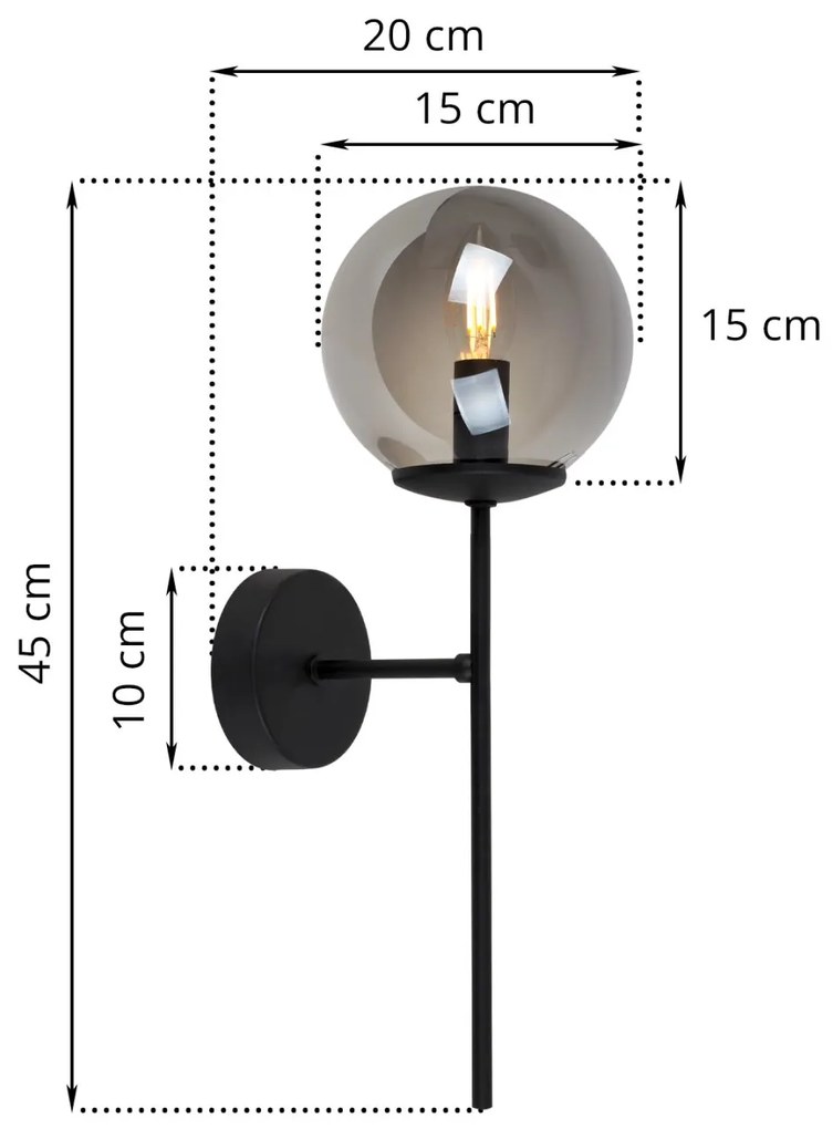 Nástěnné svítidlo Paris, 1x grafitové skleněné stínítko, B