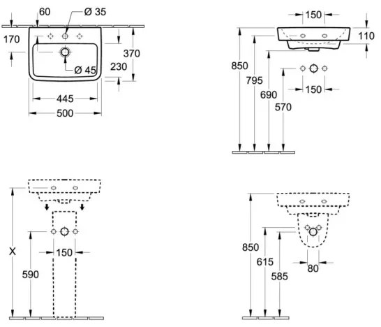 Villeroy & Boch 43445001 - Závěsné umyvadlo O.NOVO 50x37 cm keramika/bílá