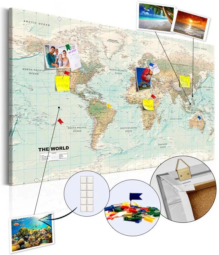 Světová mapa na korkové tabuli + háčky, hřebíčky, pin-vlajky, lepicí guma ZDARMA Velikost (šířka x výška): 120x80 cm