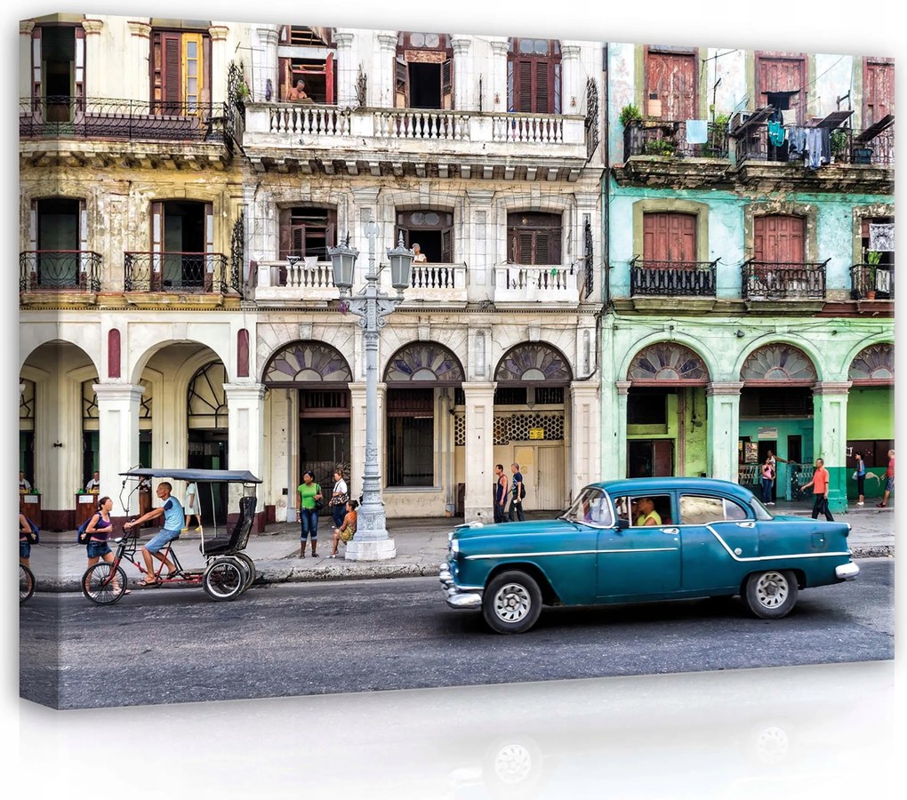 Obraz 70x50 Havana Kuba retro auto architektura ulice slunce život taxi