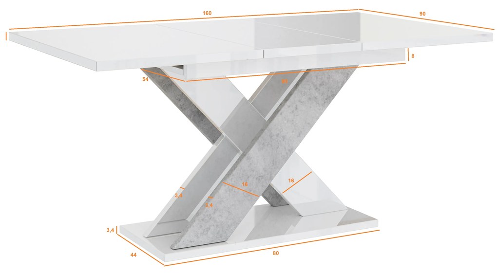 Prospero Rozkládací stůl Xao Barva: bílý lesk/kámen