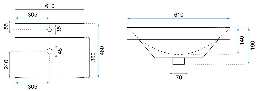 Rea Daisy, keramické umyvadlo na desku 61x48 cm, bílá, REA-U0875