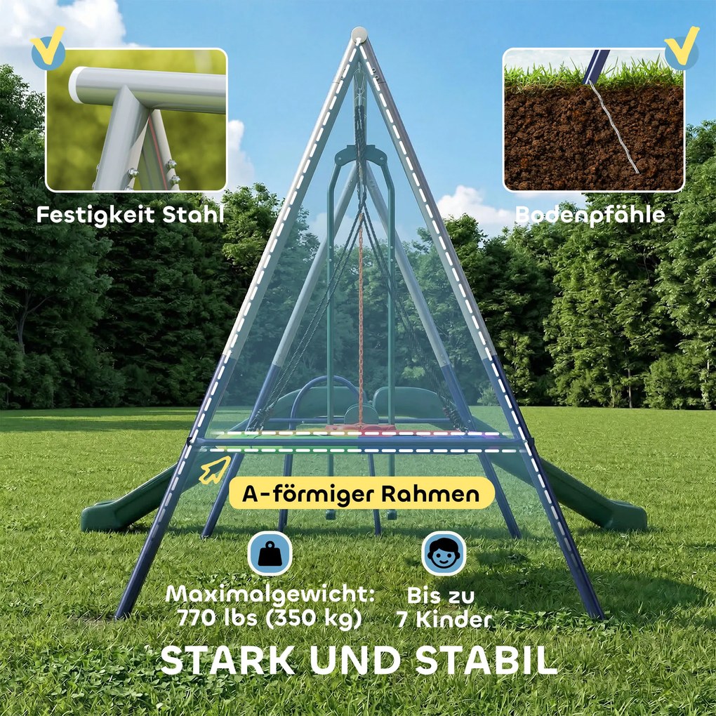 houpací rám 5 v 1 se skluzavkou výškově nastavitelný houpací rám s hnízdem 382x196 x203 cm Vícebarevný