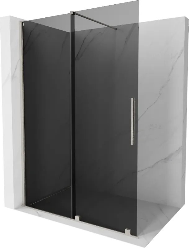Mexen Velar, sprchová zástěna s posuvnými dveřmi Walk-in 130 x 200 cm, 8mm šedé sklo, broušená ocel, 871-130-000-43-97