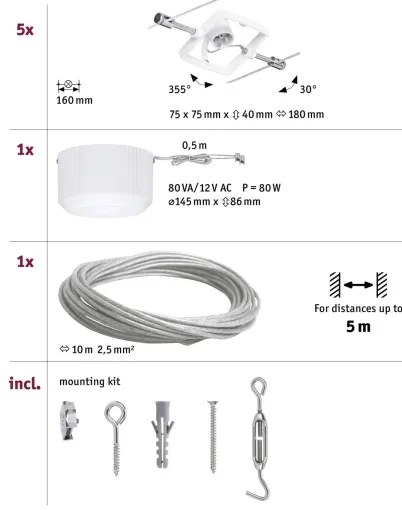 Paulmann 94134 - SADA 5xGU5,3/10W Bodové svítidlo MAC 230V bílá