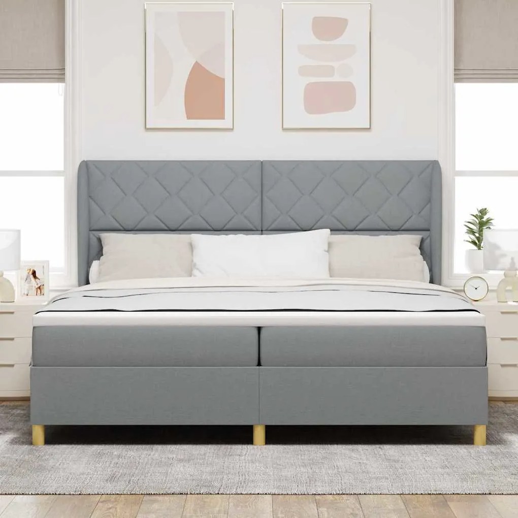 Postel s boxspringem s čelo Světle šedá 200 x 200 cm textil 3340837