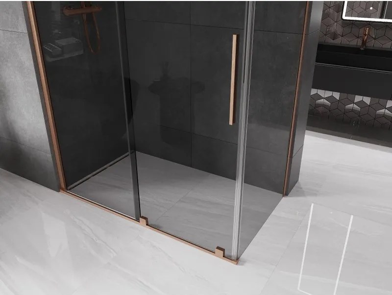 Mexen Velar, sprchový kout s posuvnými dveřmi 140 x 80 cm, 8mm šedé sklo, měděná matná, 871-140-080-41-65
