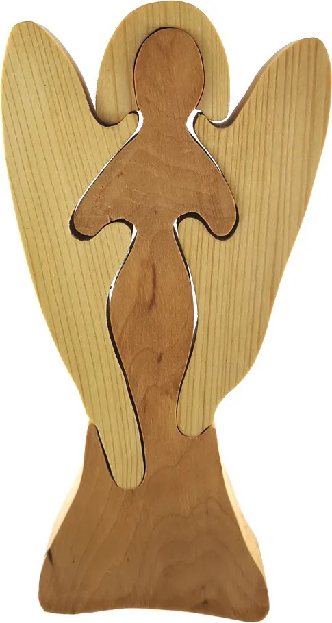 AMADEA Dřevěné puzzle anděl, masivní dřevo dvou druhů dřevin, 25 cm