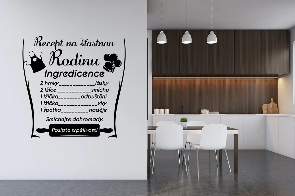 Samolepka na zeď Recept na rodinu Barevná varianta: Černá, Velikost (šířka x výška): 60x60cm