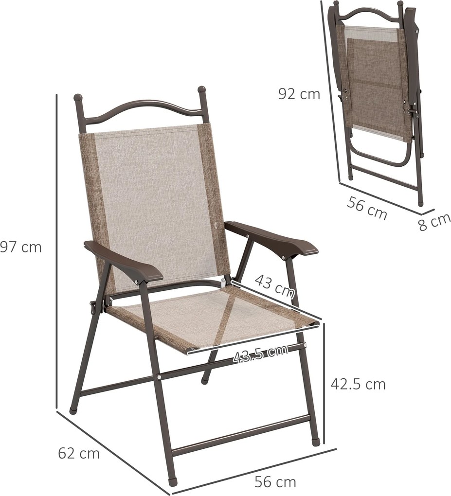 Outsunny Sada 2 Skládacích Zahradních Křesel, Venkovní Křesla s Opěrkami a Prodyšným Materiálem Sedáku, Hnědá