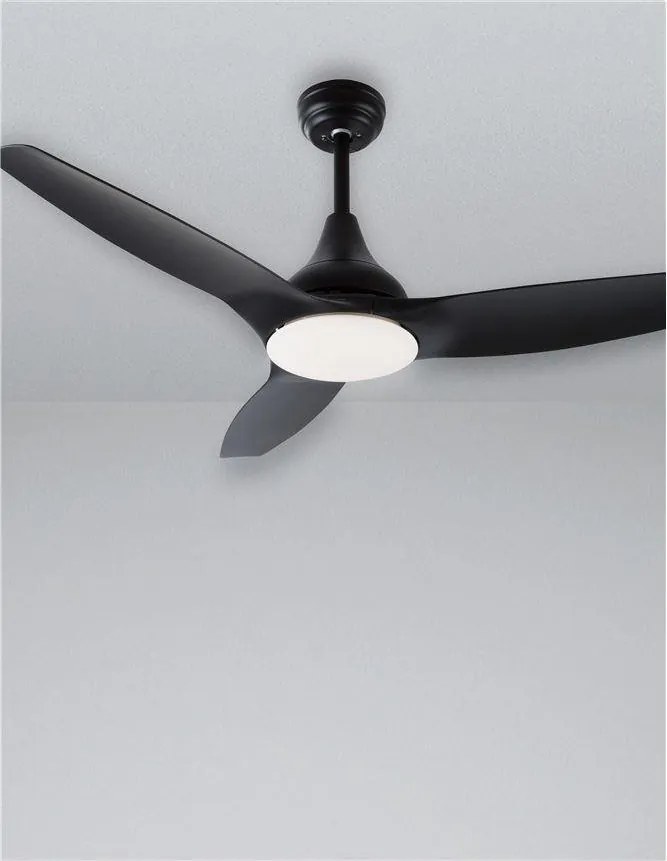 NV 5267302 Stropní ventilátor se světlem SAMOA tělo z oceli matná černá a sklo 3ABS černé listy LED 18W 3000K - NOVA LUCE