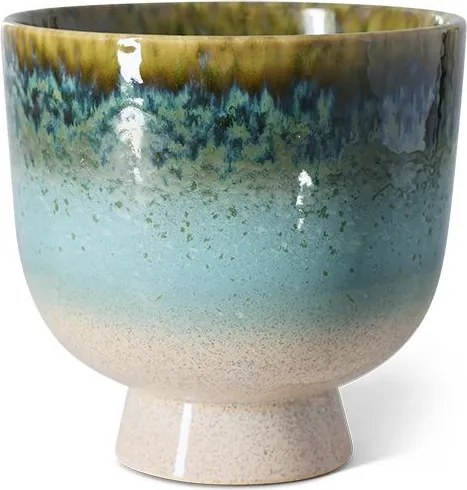 Modrý kameninový obal na květináč Retro Lagoon - Ø 20,5*20 cm
