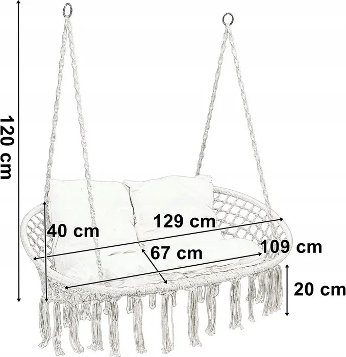 Závěsné houpací křeslo pro dva LAGOS - krémové