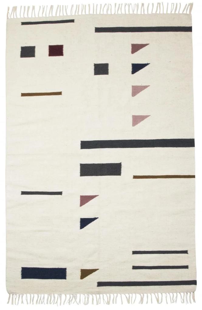 ferm LIVING Vlněný koberec Kelim Triangles L, multi barva, krémová barva, textil
