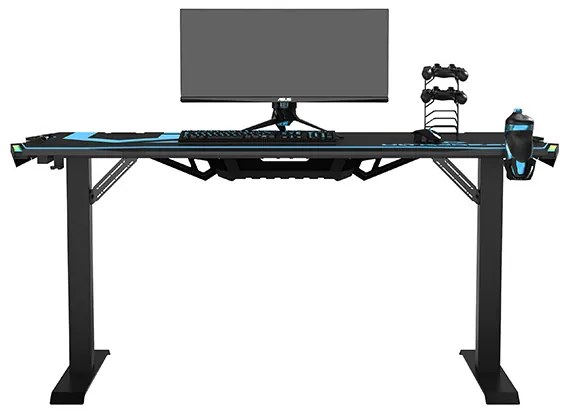 Herní stůl ULTRADESK FORCE – modrá, 166x70 cm, RBG podsvícení