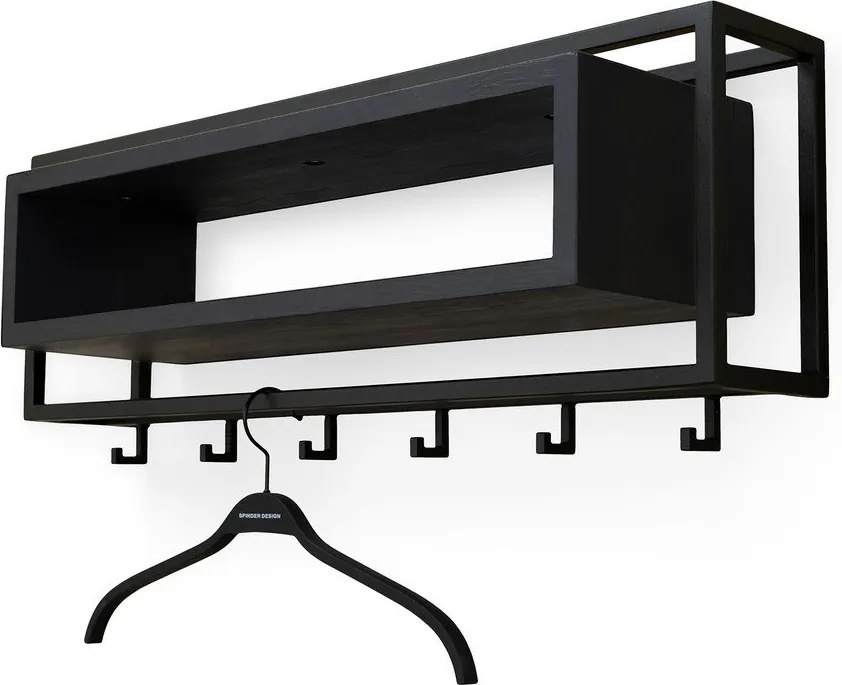 Černý nástěnný věšák z dubového dřeva s poličkou 78 cm School – Spinder Design