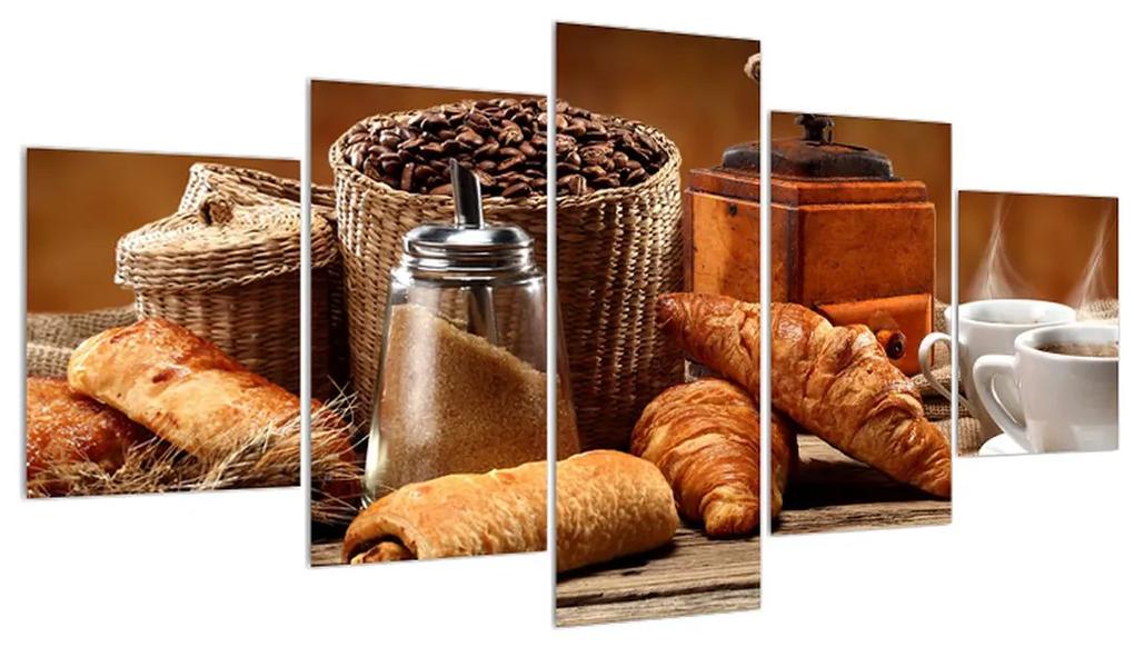 Obraz croissantů a kávy (150x80 cm)