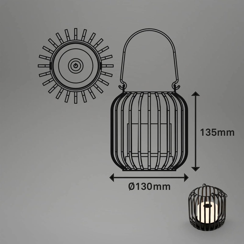 LED stolní lampa baterie 7279 IP44 kov černá