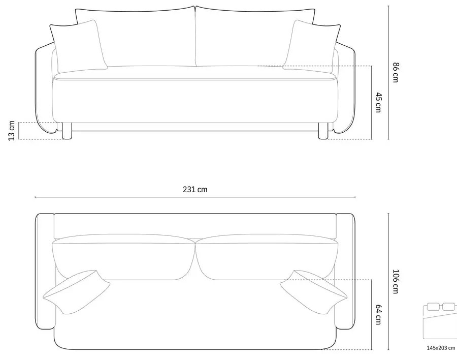 Šedá rozkládací pohovka s úložným prostorem 231 cm Elen – Micadoni