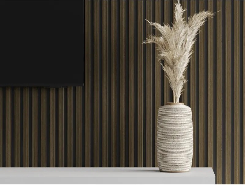 Mexen Lam-F, akustické stěnové lamely 275 × 30 cm, plstěný podklad 8 mm, technická dýha, eben královský, S105-275307-3015-020