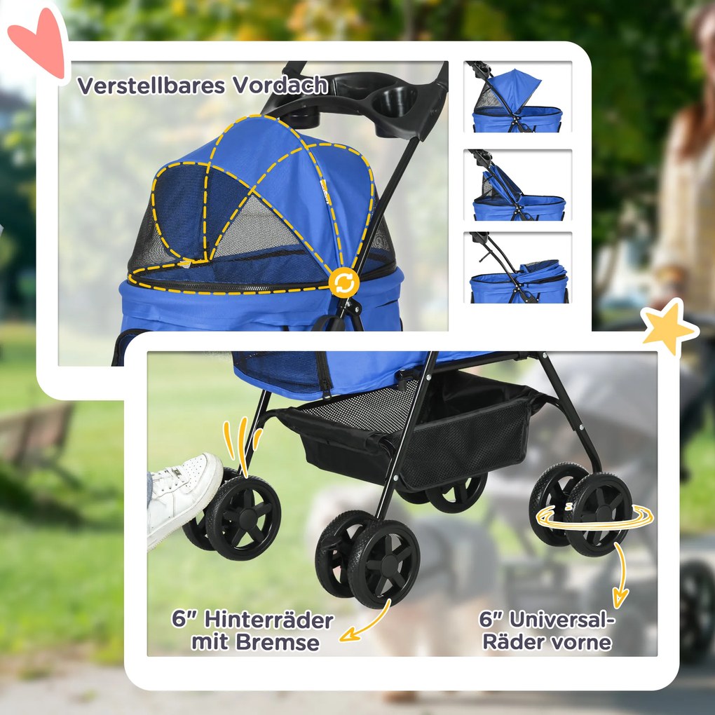 PawHut kočárek pro psy kočárek pro psy se skládací funkcí Kočárek pro malé psy a kočky kočárek pro kočky Oxford Blue 67 x 45 x 96 cm | Aosom