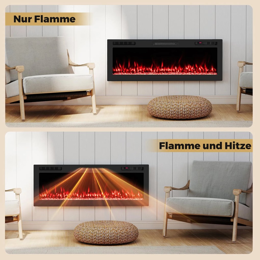 Costway 50" elektrický krb s vytápěním 750 W/1500 W vestavný krb s dálkovým