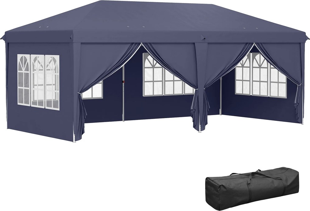 Outsunny Pavilon 6x3m Stabilní Zimní Přístřešek pro Zahradu, Party Stan s Bočními Panely a Okny, Dveřmi, Taškou pro Kempování a Zahradní Festival, Mod