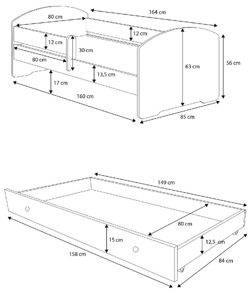 Dětská postel s matracemi PEPE II 160x80 Úložný prostor: Ne, Motiv: BALETKA S JEDNOROŽCEM