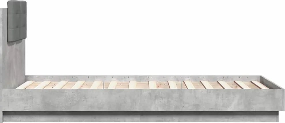 Rám postele s čelem a LED osvětlením betonově šedý 75 x 190 cm 3210069