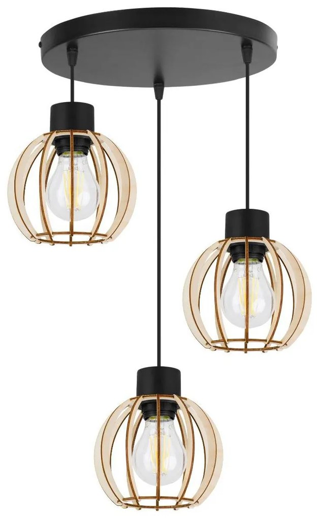 Závěsné svítidlo Timber 8, 3x dřevěné stínítko,