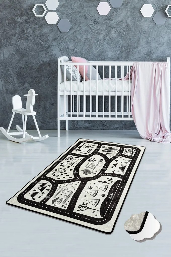 Dětský koberec Black City 100x160 cm bílý/černý