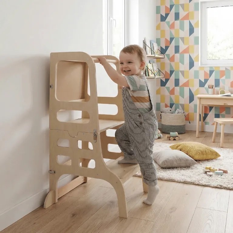 Montessori učící věž 3v1 s tabulí MONTI - přírodní