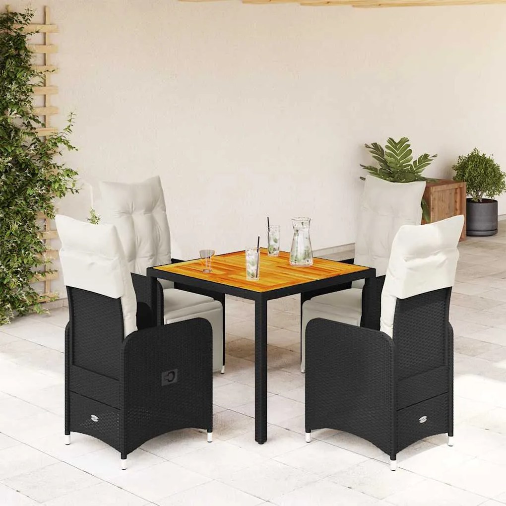 5dílný zahradní bistro set s poduškami černý polyratan