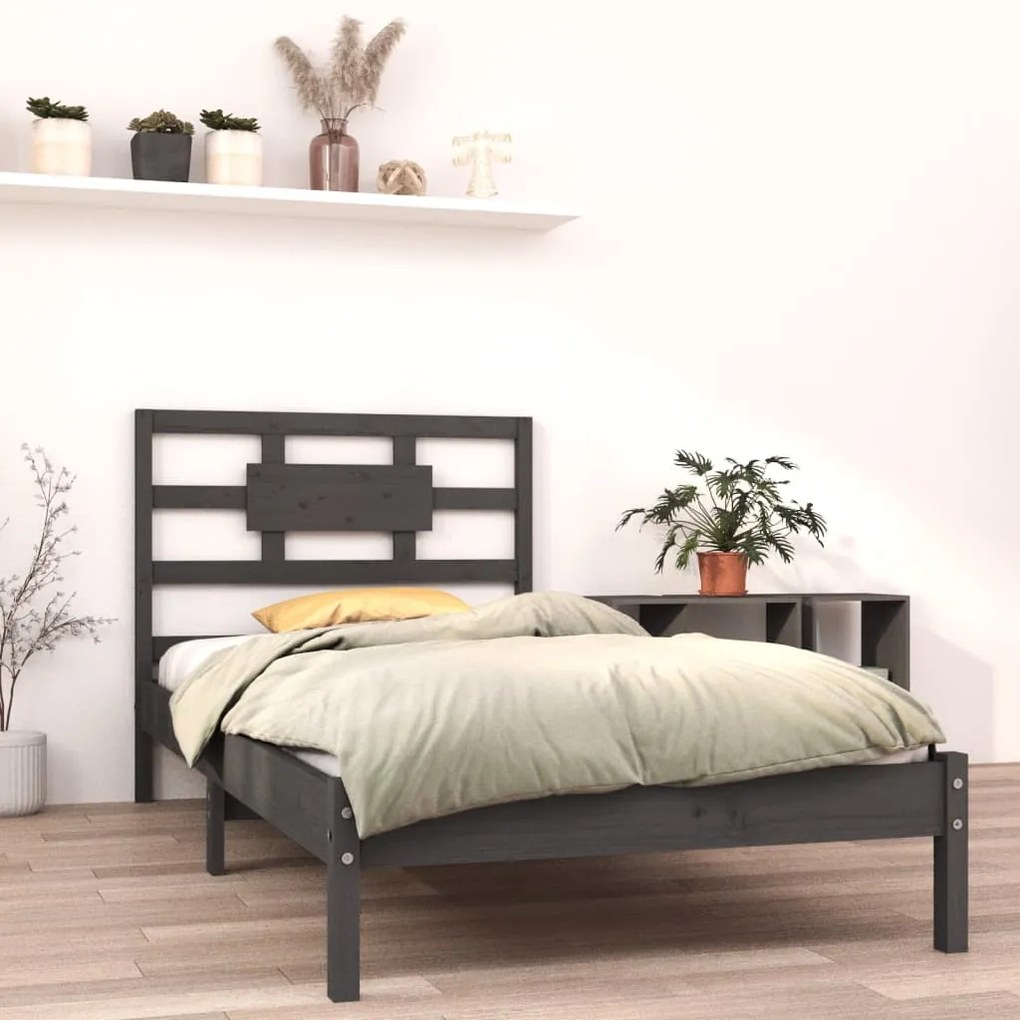 Rám postele šedý masivní dřevo 100 x 200 cm - Default Title