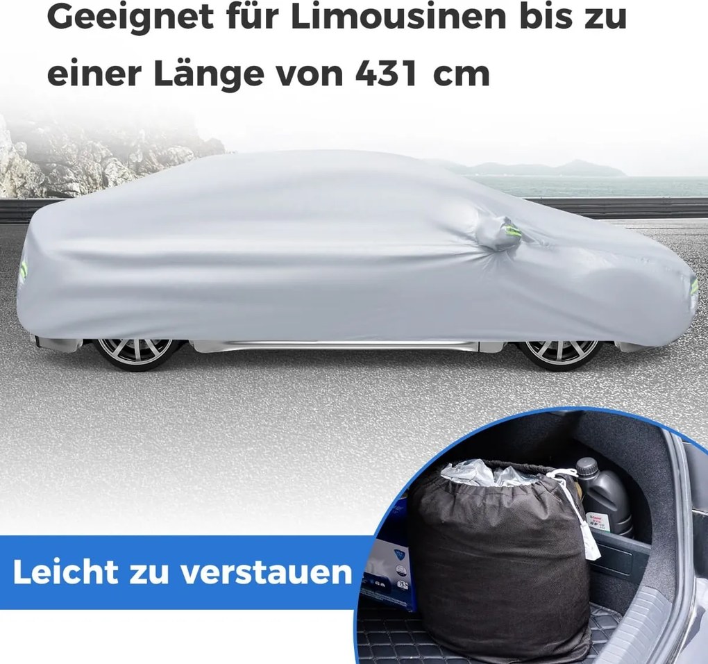 Costway Autoplachta se zipem a kapsou odolná proti povětrnostním – stříbro