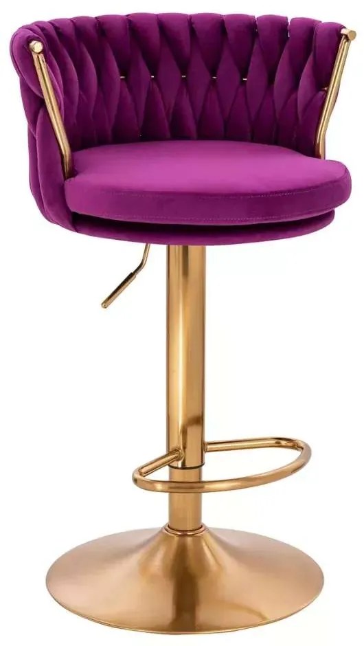LuxuryForm DESIGN Barová židle LYON VELUR na zlaté kulaté podstavě - fuchsie
