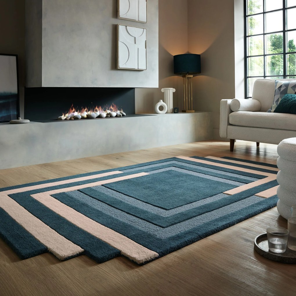 Flair Rugs, Ručně všívaný kusový koberec Abstract Labyrinth Shaped Green/Blue, 150x240, modrá, chodba / předsíň