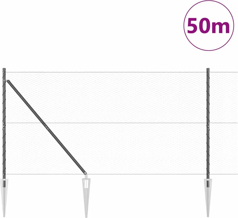 Hexagonální plot s podpěrou 50 x 1,2 m Ocel potažená PVC Šedá 3353276