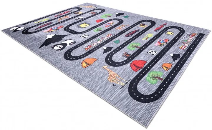 Dywany Łuszczów, Dětský kusový koberec Bambino 2092 Streets cars anthracite, 160x220, vícebarevná, dětský pokoj