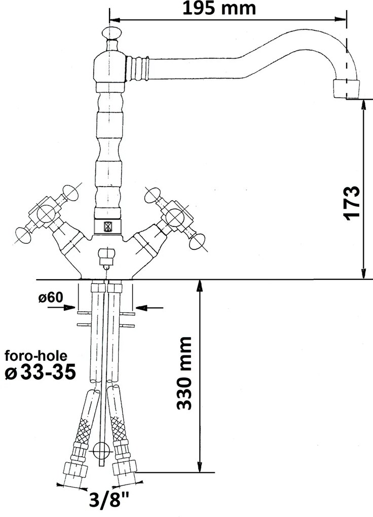 Reitano Rubinetteria ANTEA stojánková umyvadlová baterie s retro hubicí s výpustí, bronz 3376