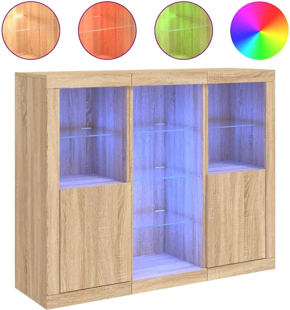 Příborníky s LED osvětlením 3 ks dub sonoma kompozitní dřevo 3209123