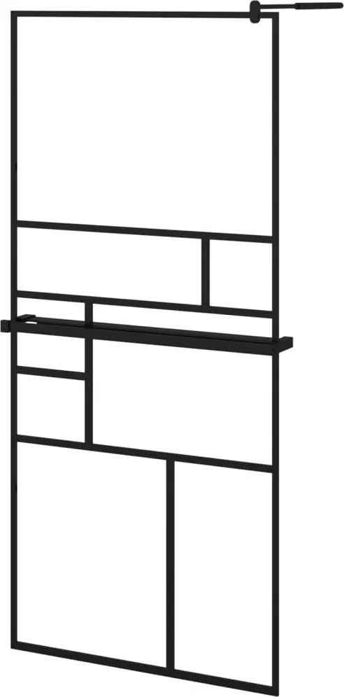Zástěna do průchozí sprchy s policí černá 90x195 cm ESG/hliník 3185461