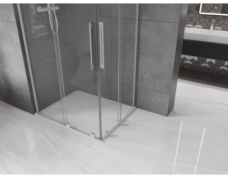 Mexen Velar L Duo, sprchový kout s posuvnými dveřmi 100 x 90 cm, 8mm čiré sklo, broušená ocel, 871-100-090-02-03-97