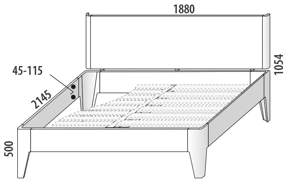 Postel Fantazie nastavitelné čelo šikmé Domestav F303 Materiál: Dub průběžný, Barevne provedení: Přírodní provedení